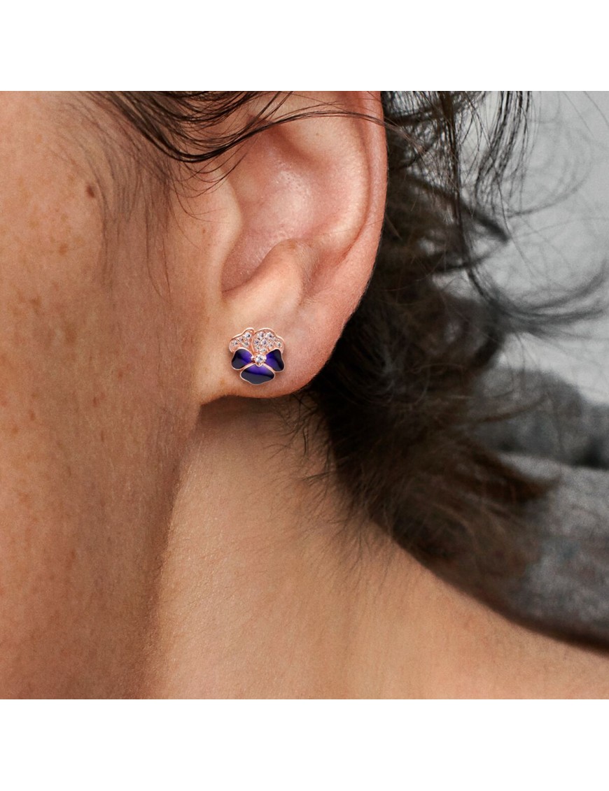 Pendientes de Botón Pandora Flor Pensamiento Morado 280781C01